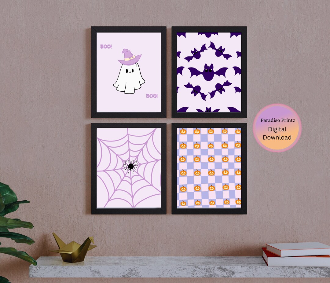 Pastel Halloween Printable Set of 4 Prints, Ghost and Pumpkin Prints ...