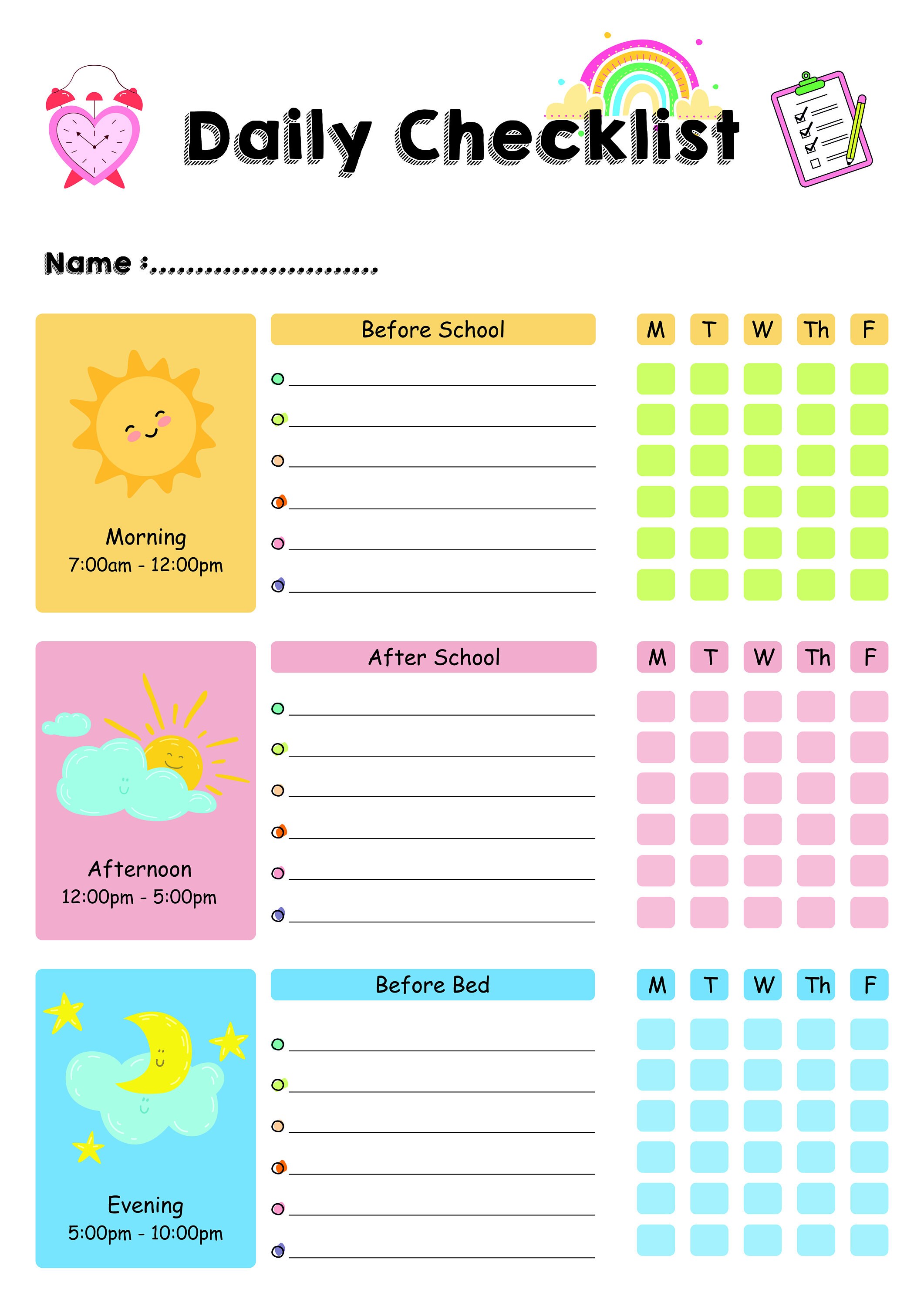 Pink Daily Checklist Digital Download Kids Daily Checklist - Etsy