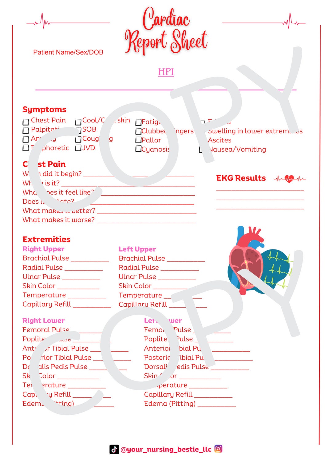 Cardiac Report Sheet - Etsy