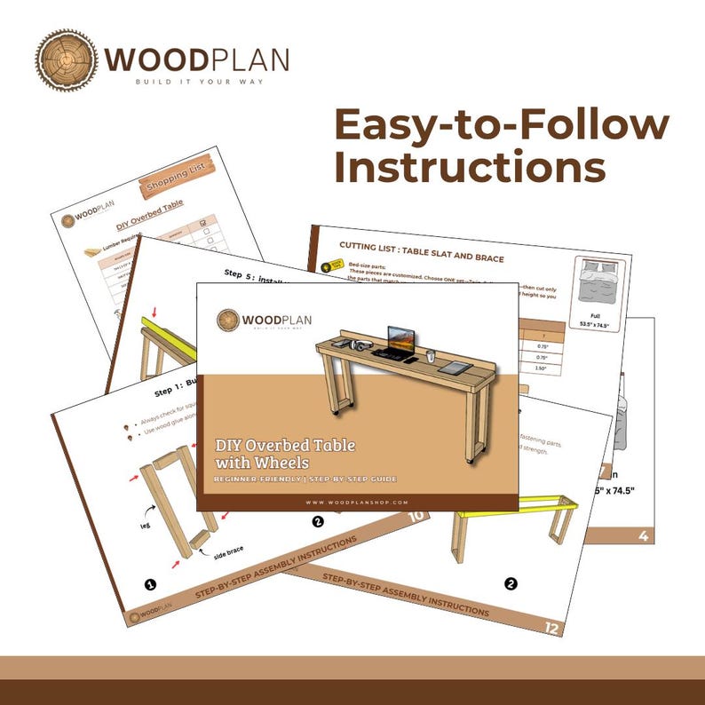 Overbed Table Plan PDF | Rolling Bed Desk, Side Rails, Locking Casters ...