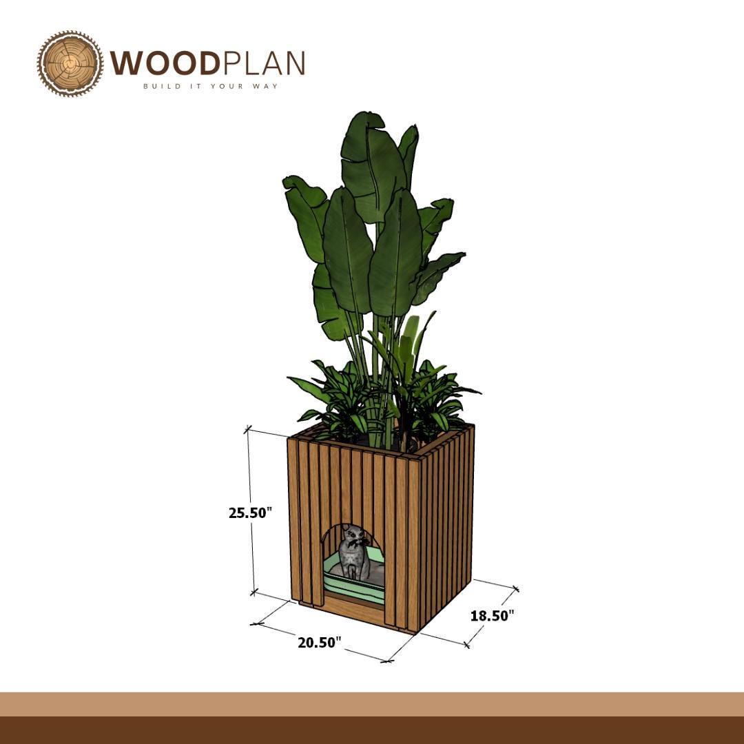 Hidden Cat Litter Box Planter: DIY Woodworking Furniture Plan (digital ...