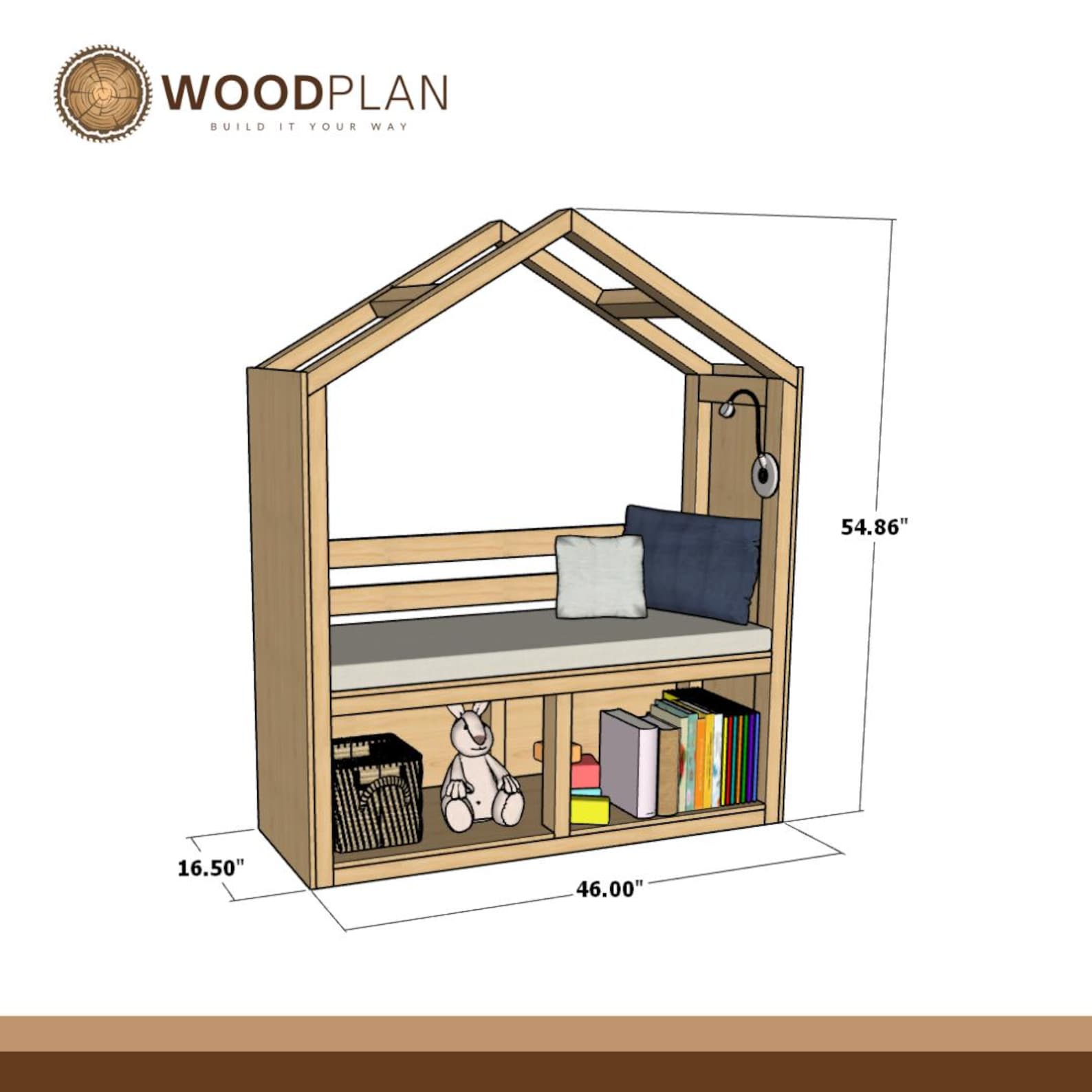 Kids Reading Nook Plan PDF: House-frame Bench With Book Cubbies ...