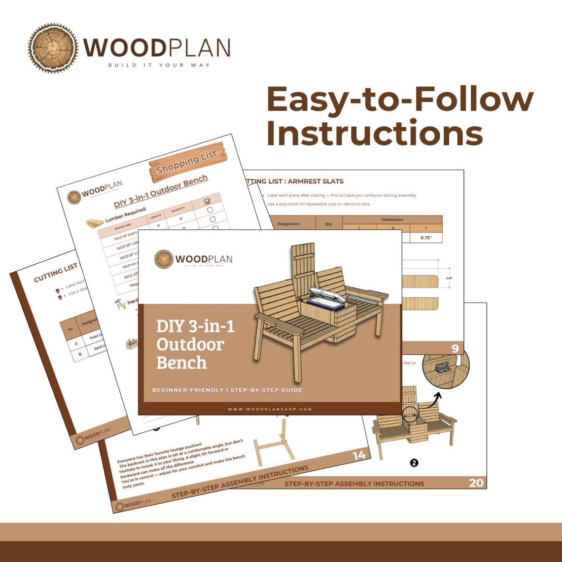 Outdoor 3-in-1 Bench PDF Plan – DIY Double Seating With Hidden Cooler ...