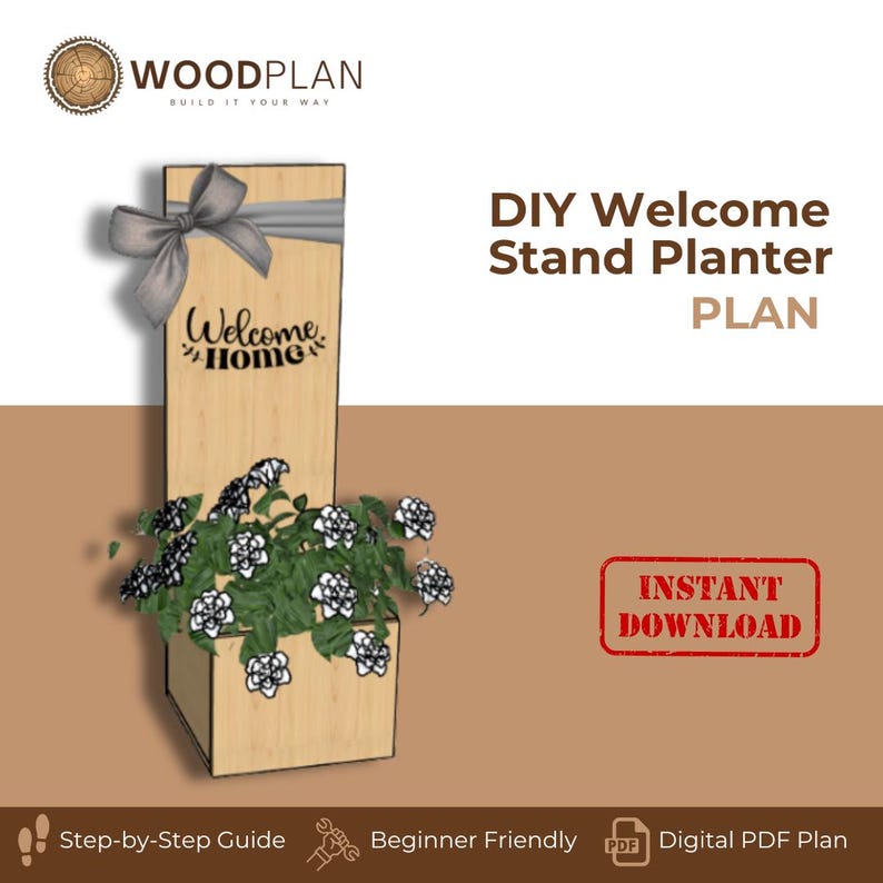 Welcome Stand Planter Woodworking Plan Diy Porch Decor Etsy