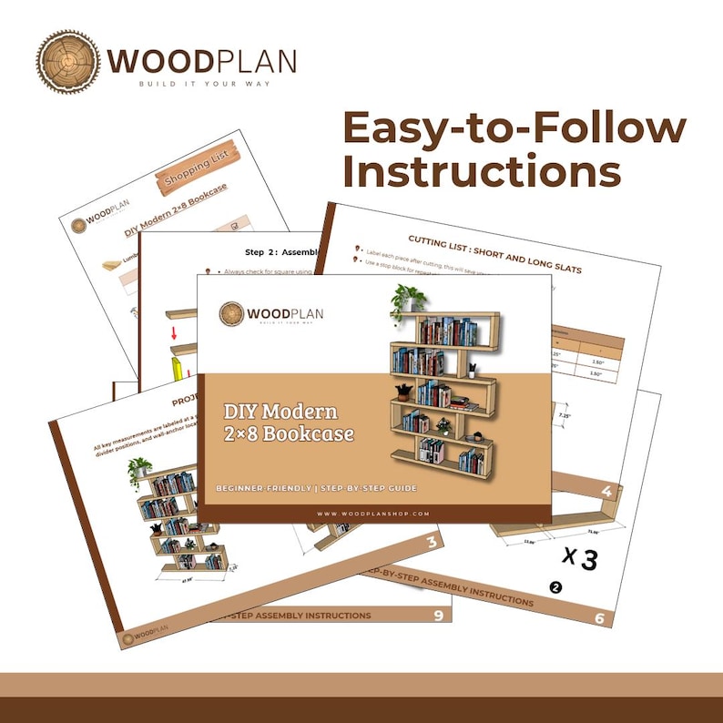 2×8 Stacked Bookcase Plan PDF | Modern Offset Shelves | Beginner DIY ...