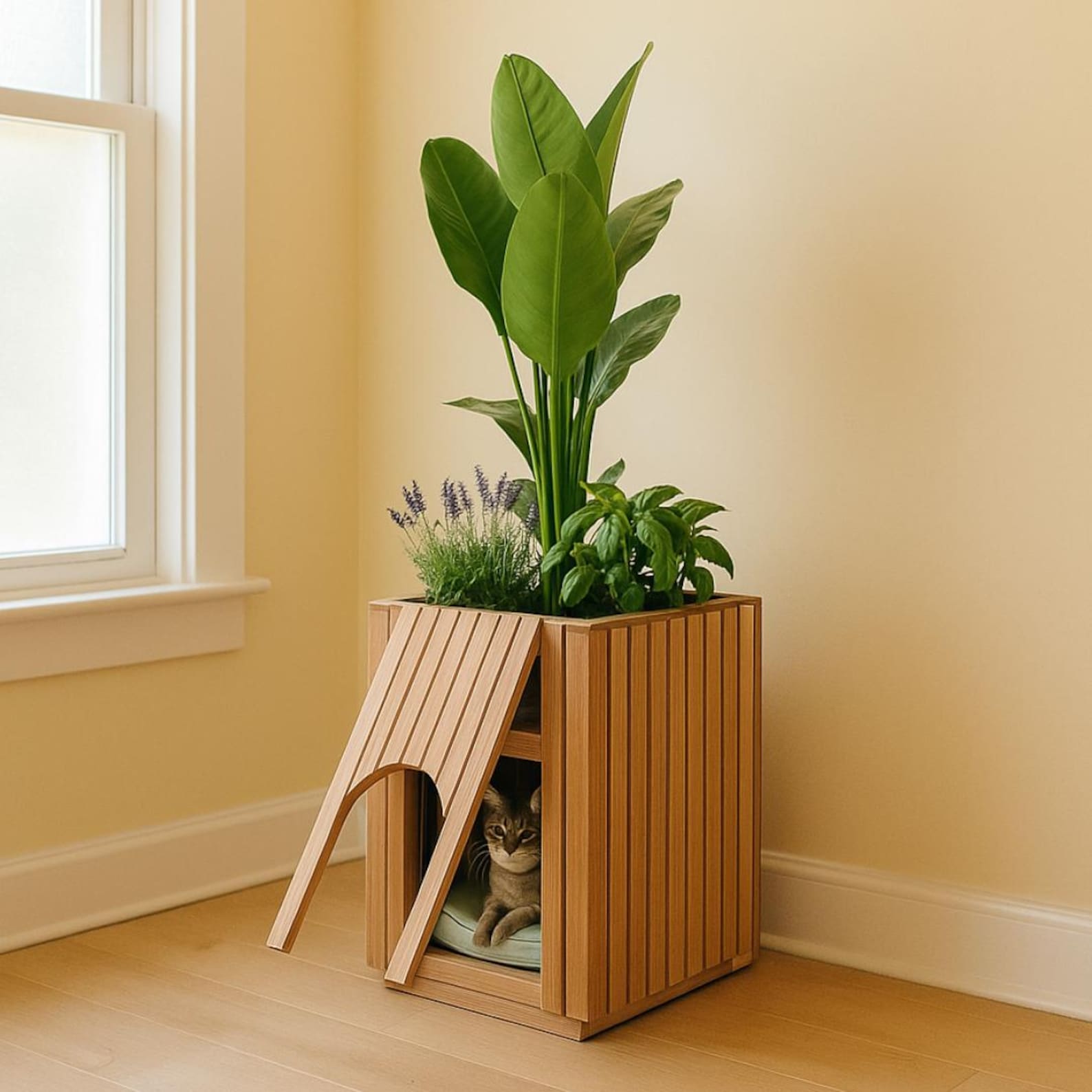 Hidden Cat Litter Box Planter: DIY Woodworking Furniture Plan (digital ...