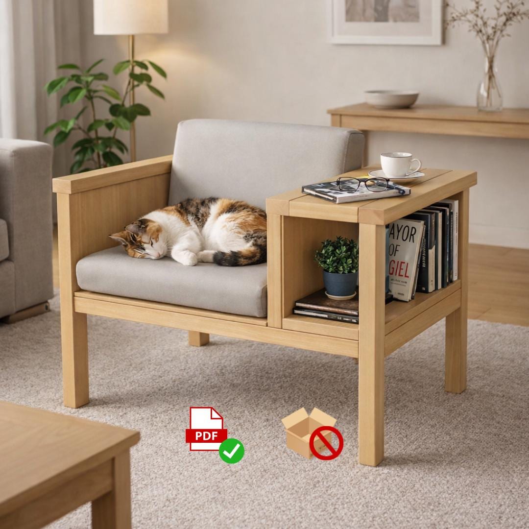 DIY Library Chair Plan | Reading Nook Armchair With Bookshelf (PDF Plan ...