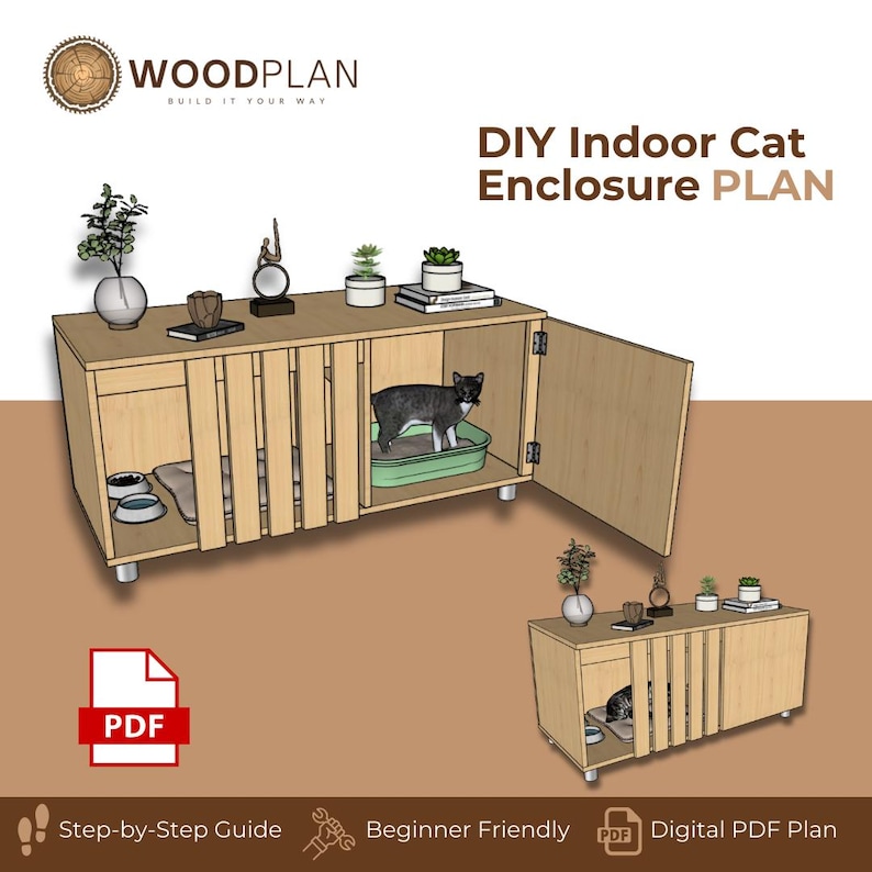 DIY Indoor Cat Enclosure Plan: Litter Box, Rest & Feeding Station (PDF ...
