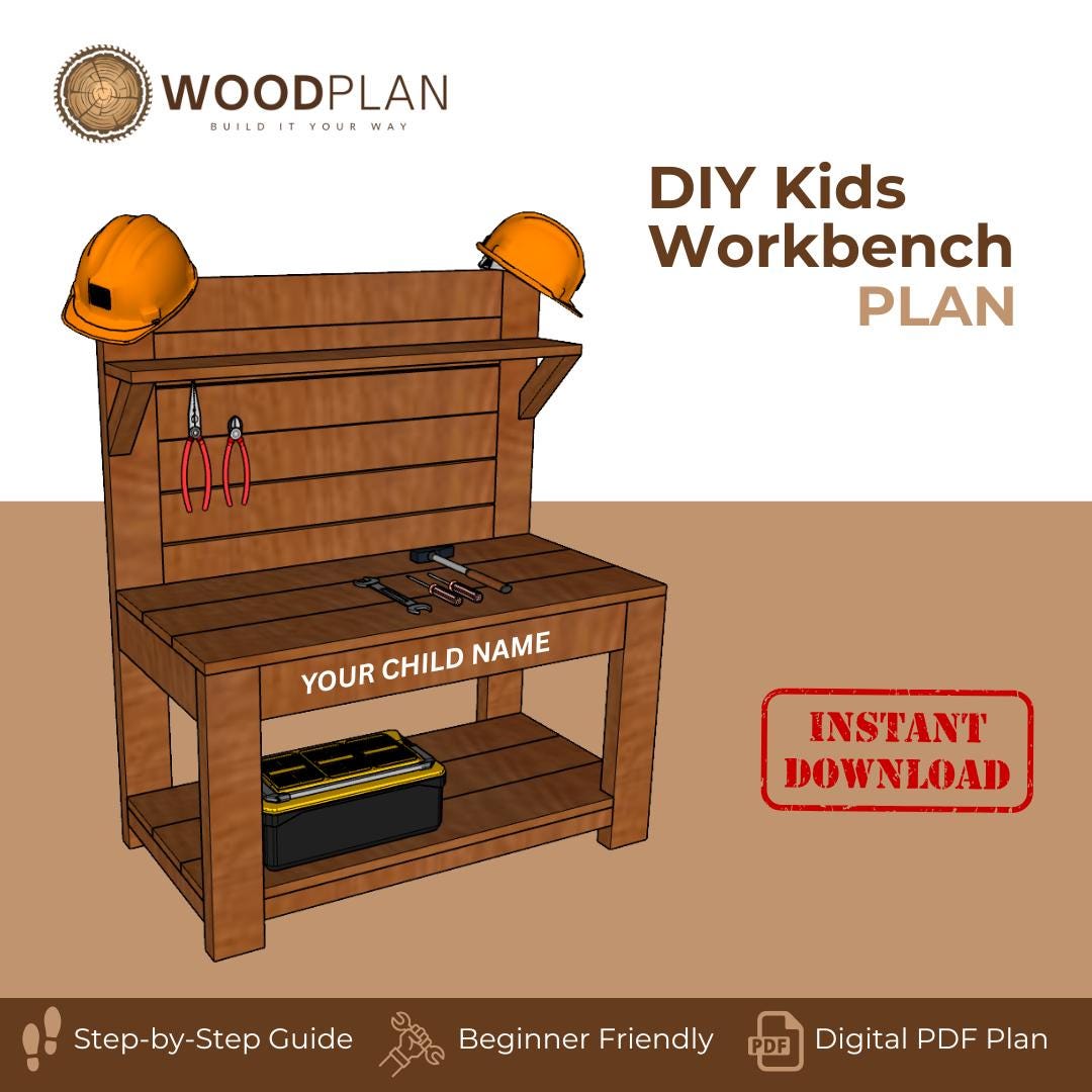 Kids Workbench Plans: DIY Woodworking Bench PDF (beginner Project ...