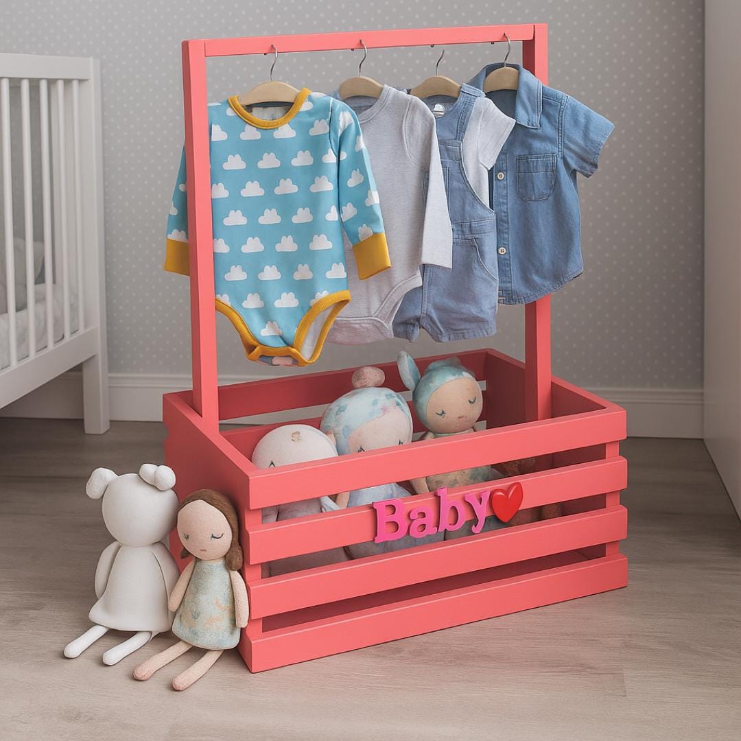 Wooden Closet Crate With Hanger | Rolling Storage Organizer | Nursery ...