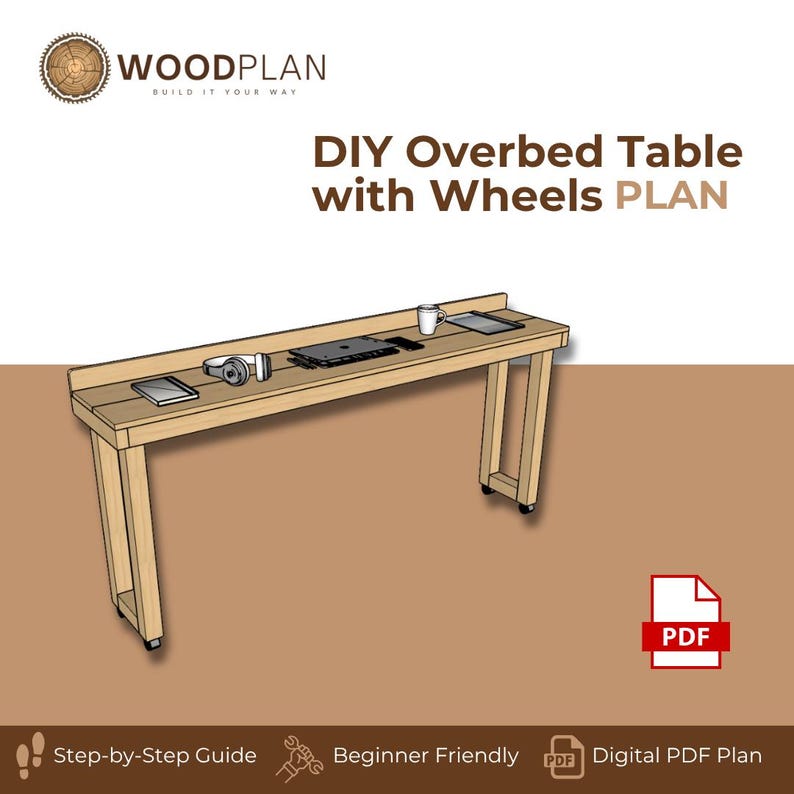Overbed Table Plan PDF | Rolling Bed Desk, Side Rails, Locking Casters ...