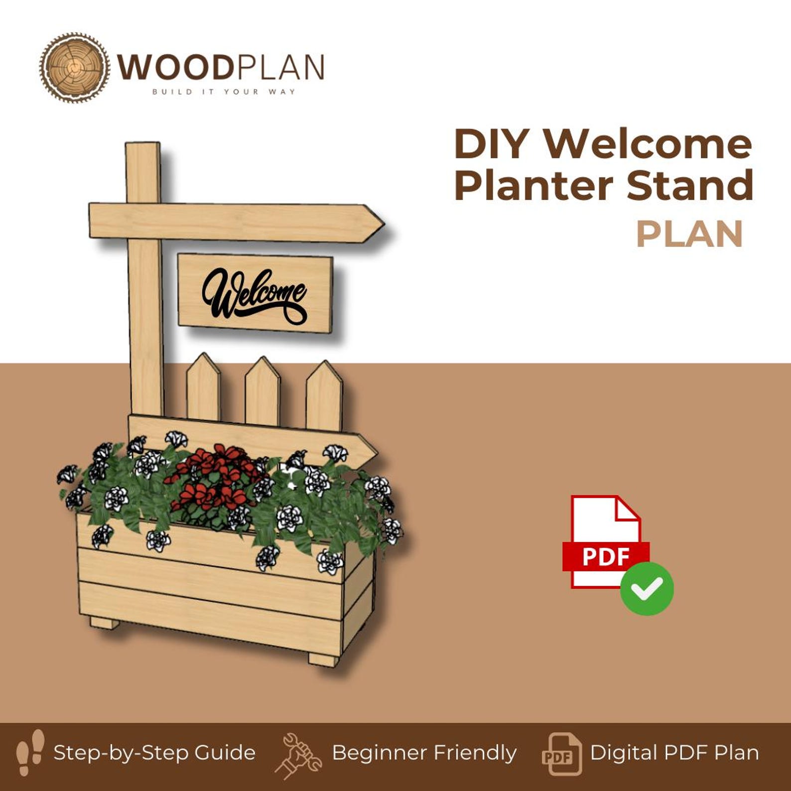 DIY Welcome Planter Plan PDF | Porch Sign Stand With Flower Box ...