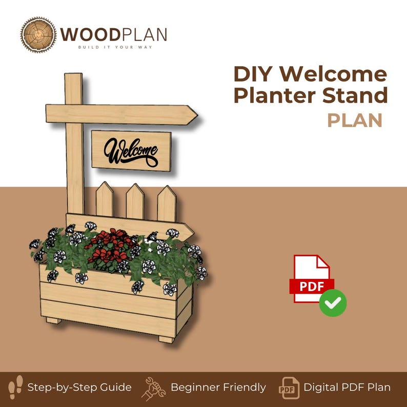 Diy Welcome Planter Plan Pdf Porch Sign Stand With Flower Box