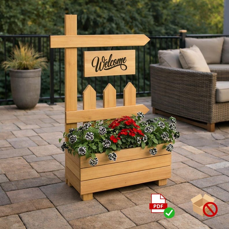 DIY Welcome Planter Plan PDF | Porch Sign Stand With Flower Box ...