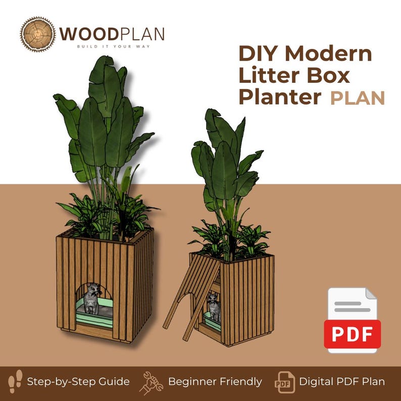 Hidden Cat Litter Box Planter: DIY Woodworking Furniture Plan (digital ...