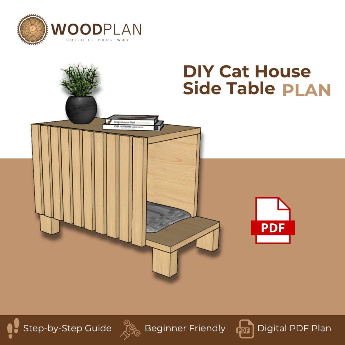Cat House Side Table Plan: Modern Wood Nightstand With Hideout (PDF) - Etsy