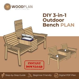 Outdoor 3-in-1 Bench PDF Plan – DIY Double Seating With Hidden Cooler ...