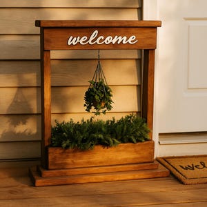 Diy Welcome Stand Woodworking Plan Porch Decor With Hanging Planter