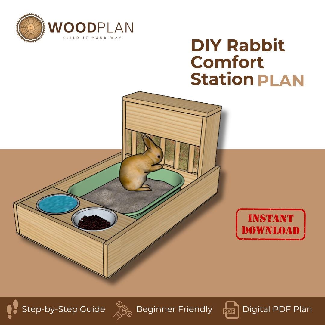 Rabbit Hutch Woodworking Plan: Litter Box, Hay Feeder & Bowls (digital ...