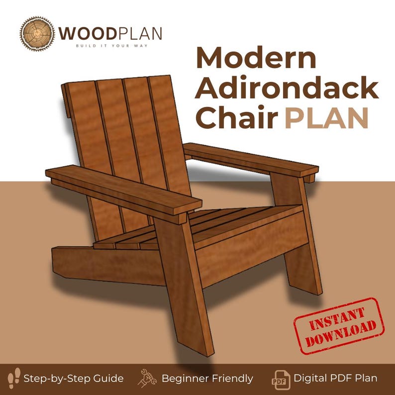 Adirondack Chair Plans PDF: Beginner DIY Woodworking Project (digital ...