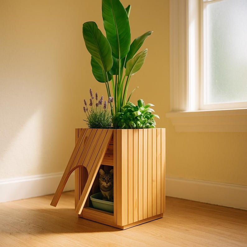 Hidden Cat Litter Box Planter: DIY Woodworking Furniture Plan (digital ...