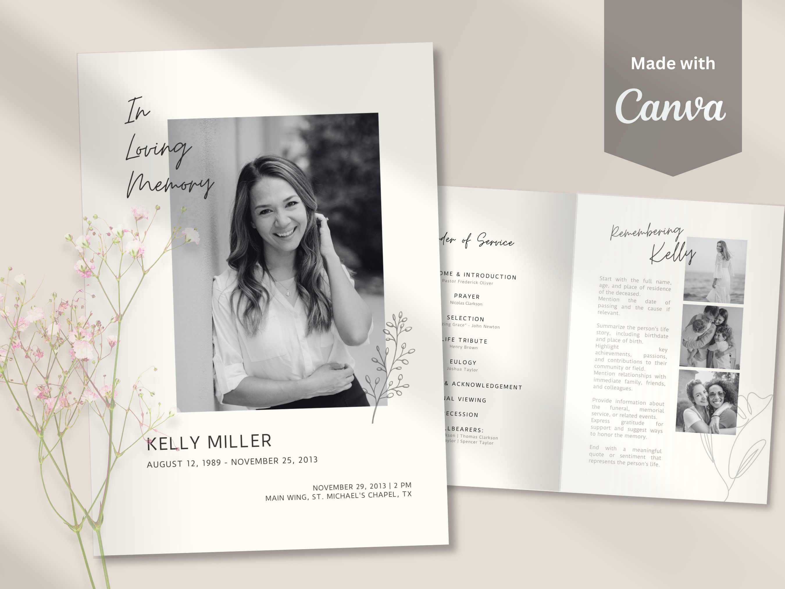 Bifold Funeral Program Template Memorial Cards for Celebration - Etsy Bifold Funeral Program Template Memorial Cards for Celebration - Etsy