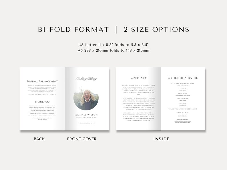 Simple Funeral Program Template Editable Black and White - Etsy