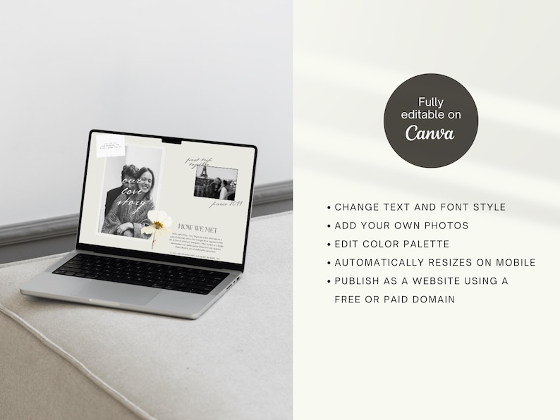 Elegant Wedding Website Template, Editable Canva Invitation (digital ...