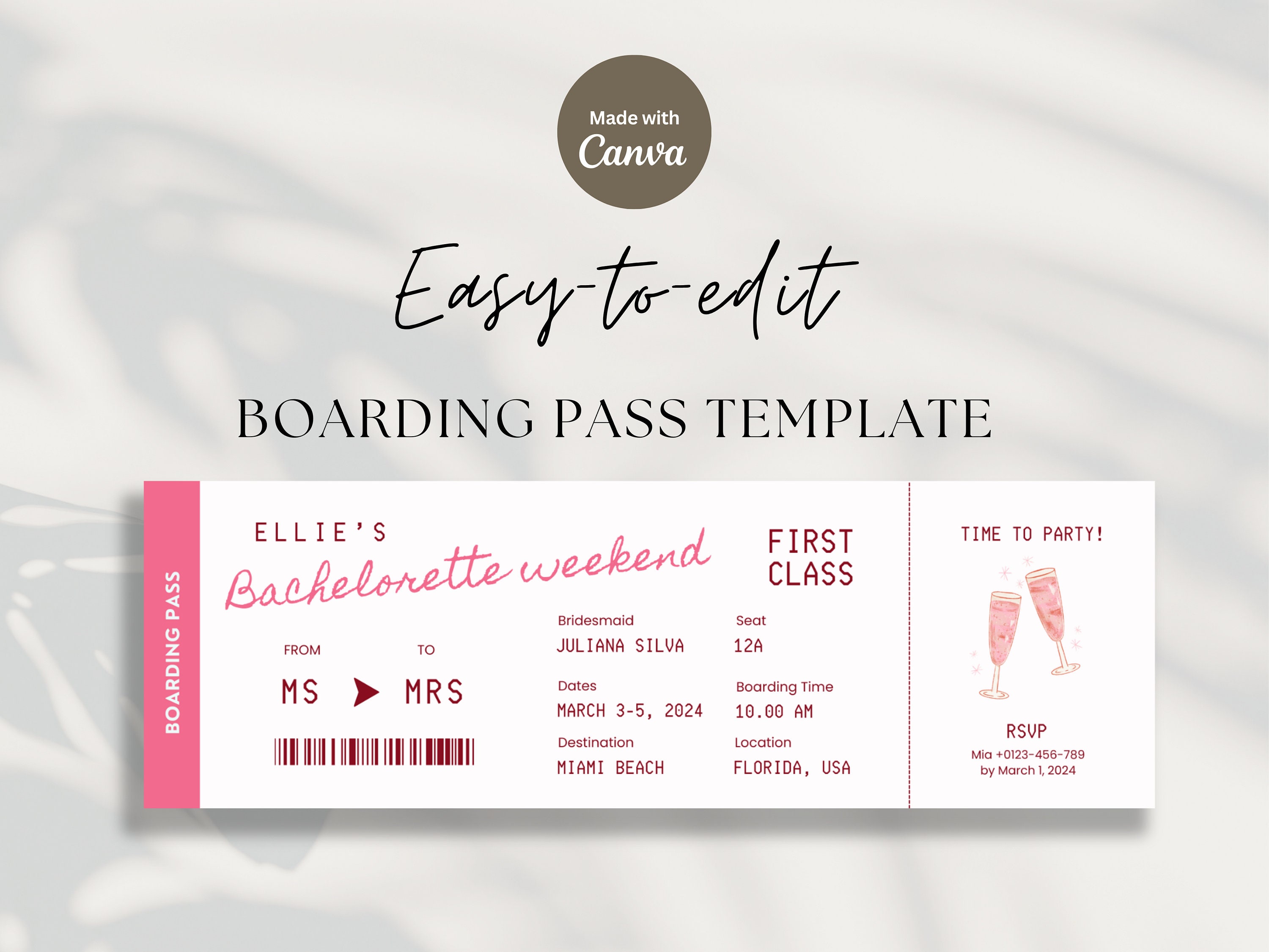 Editable Bachelorette Boarding Pass Template Customizable Airline ...