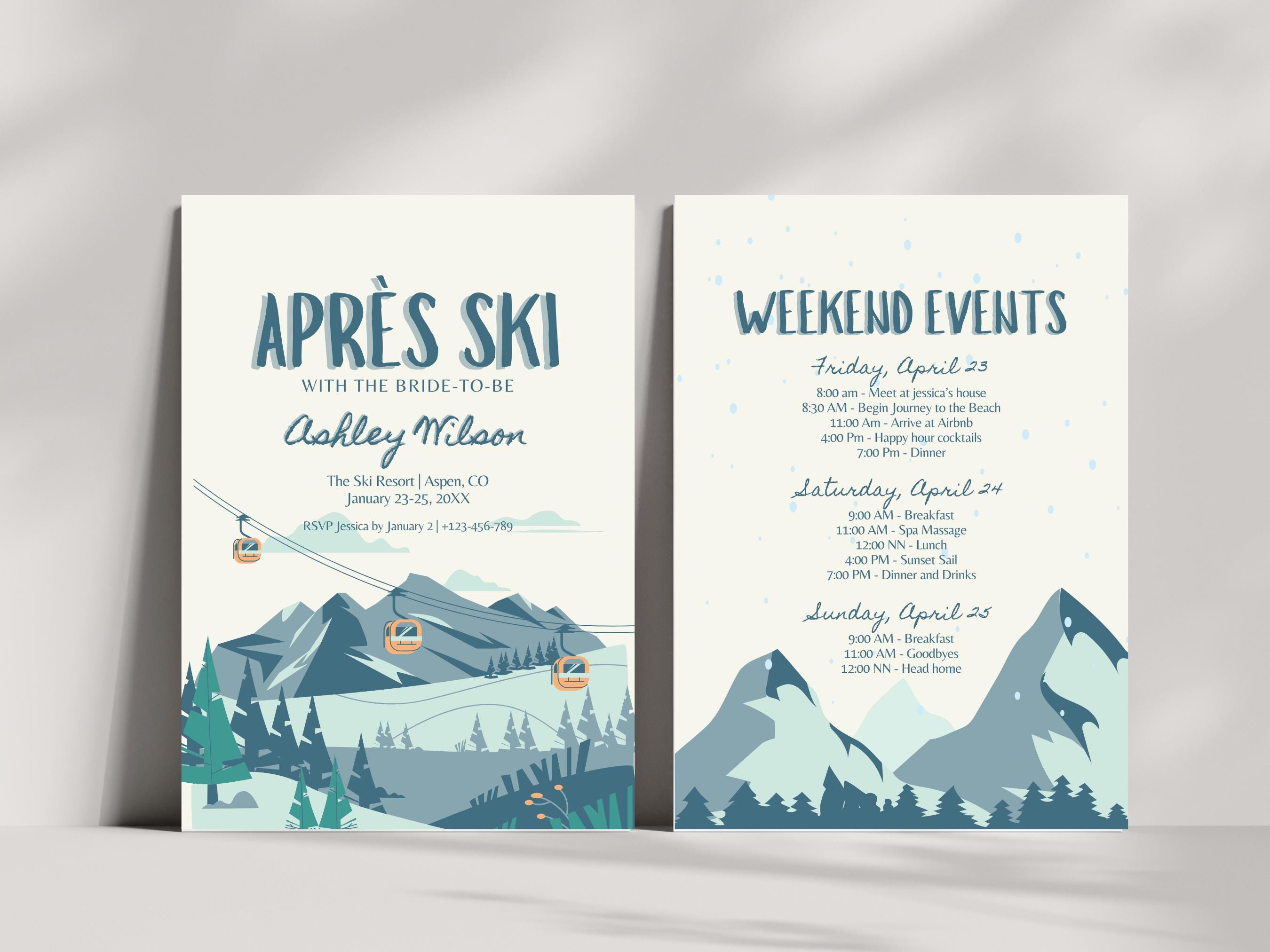 Editable Apres Ski Bachelorette Invitation & Itinerary Template Last ...