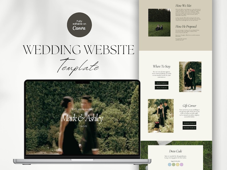 Canva Wedding Website Template, Aesthetic Wedding Website, Online RSVP ...