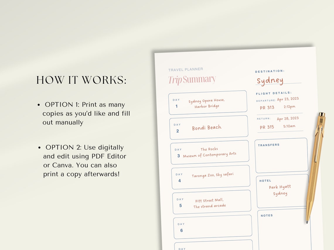 Printable Travel Planner, Vacation Itinerary Planner, Editable Travel ...