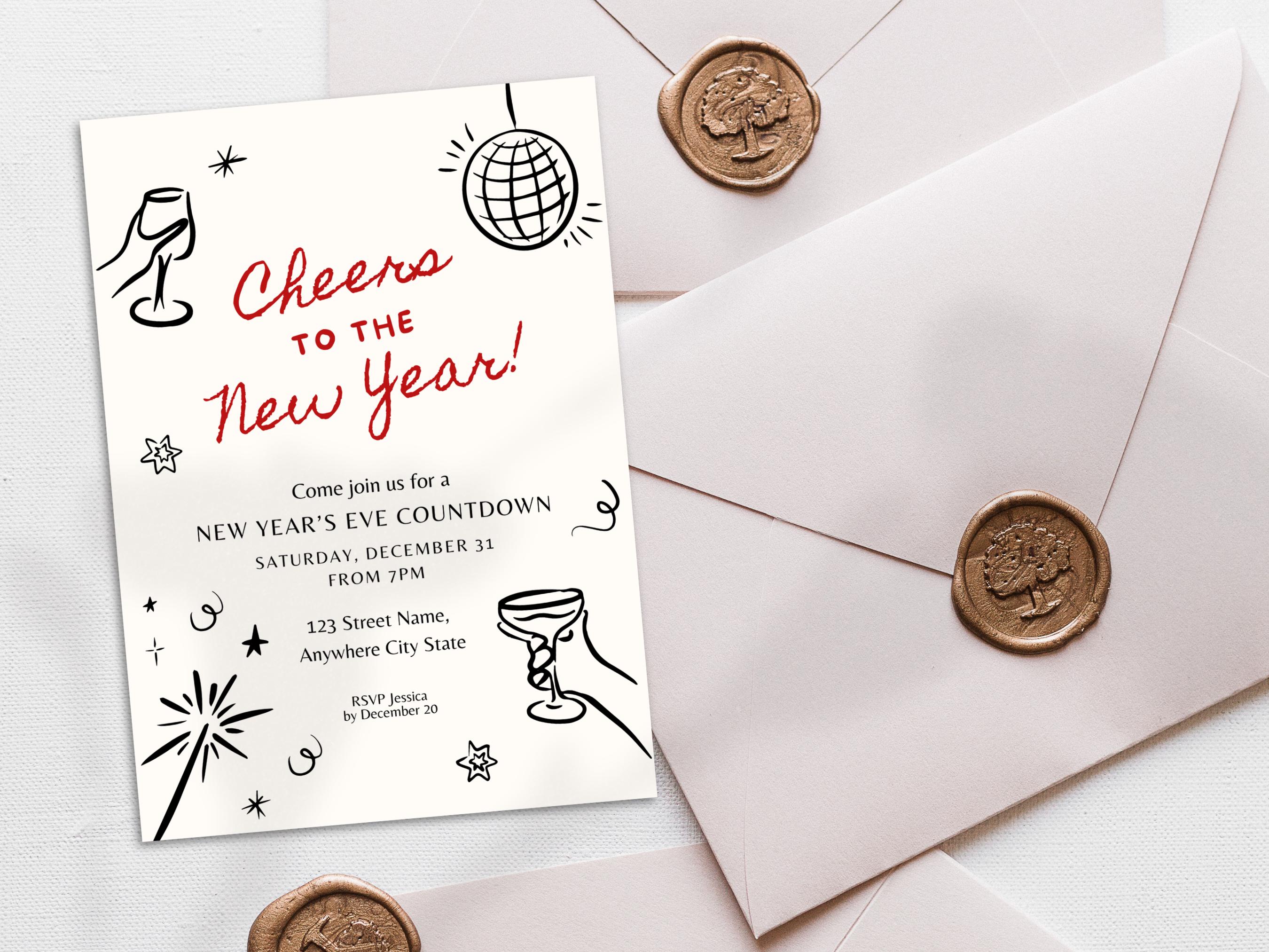 New Years Party Invitation Template, NYE Party Invite, Editable ...