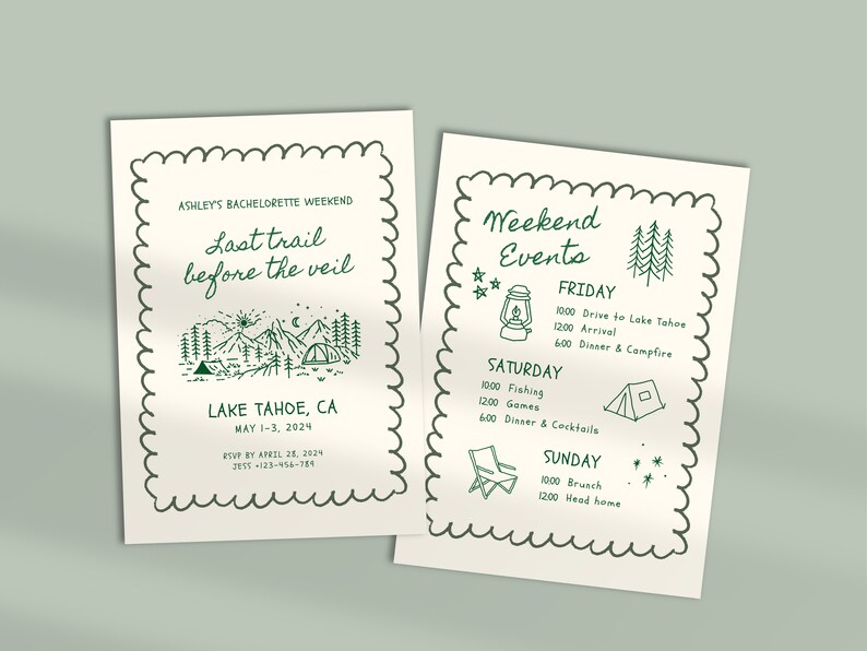 Camp Bachelorette Party Invitation and Itinerary Template | Mountain ...