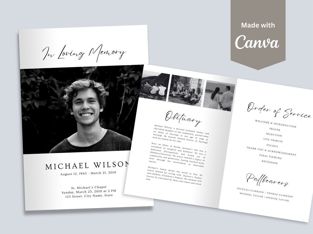 Simple Funeral Program Template, Minimalist Memorial Service, Printable ...