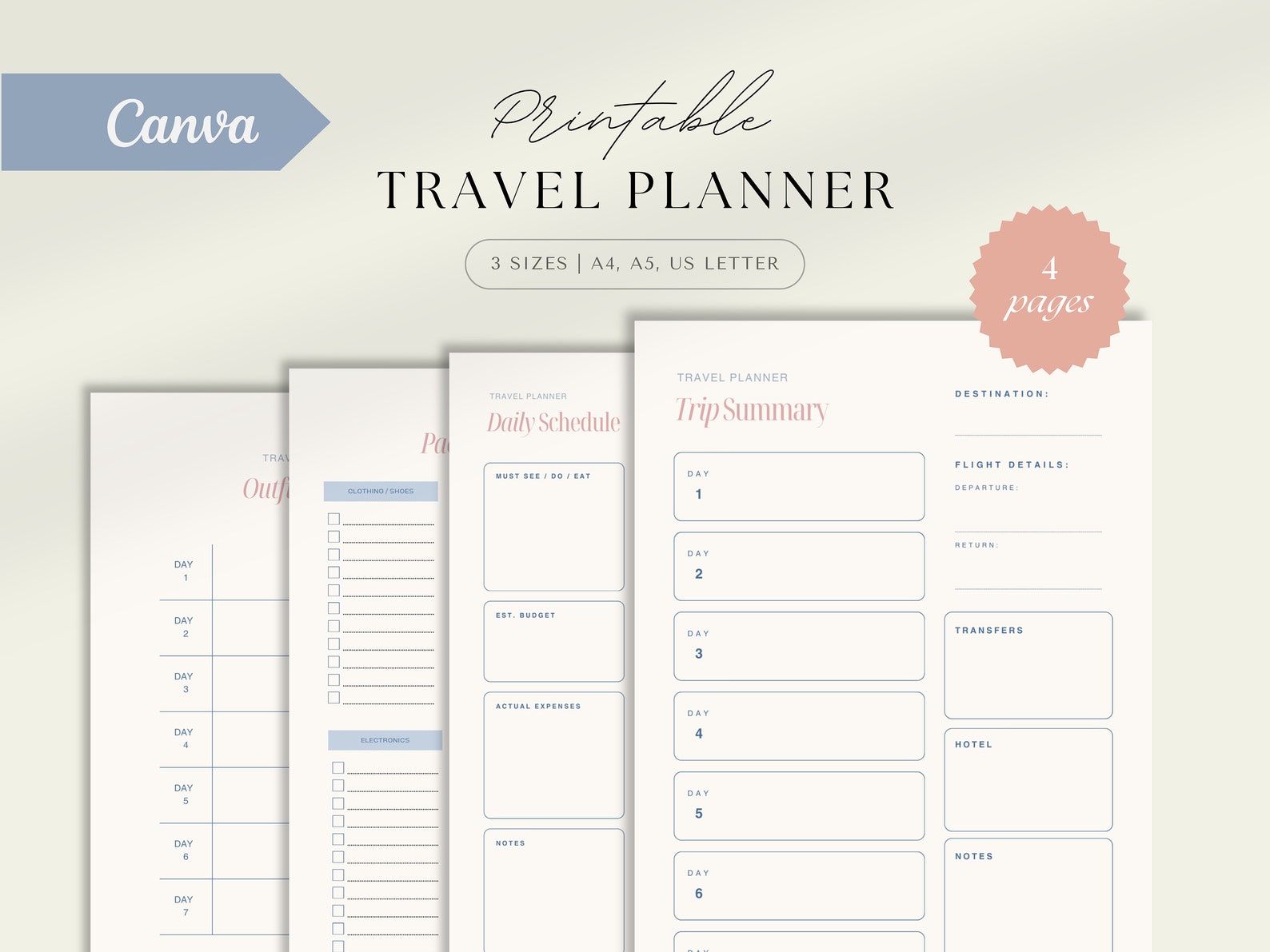 Printable Travel Planner, Vacation Itinerary Planner, Editable Travel ...