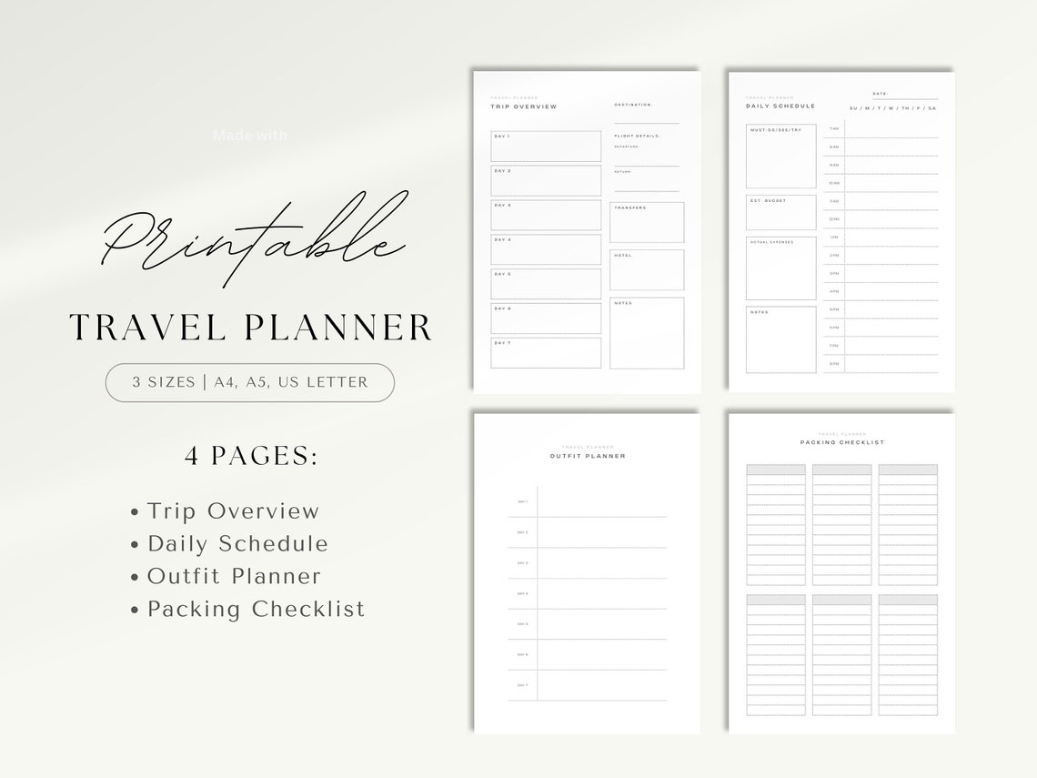 Printable Travel Planner Template, Printable Travel Itinerary ...