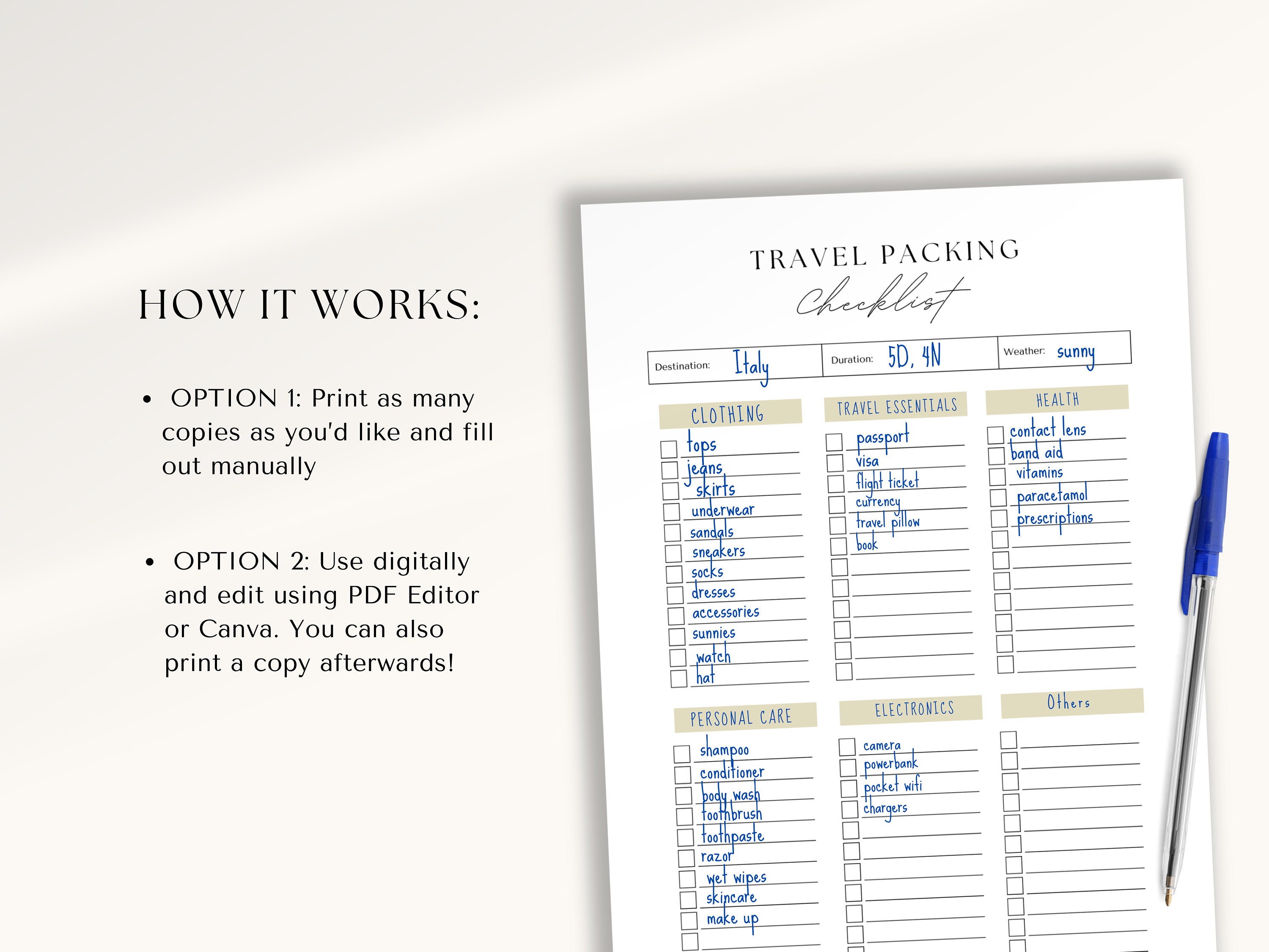 Travel Packing Checklist Packing List Printable Travel - Etsy