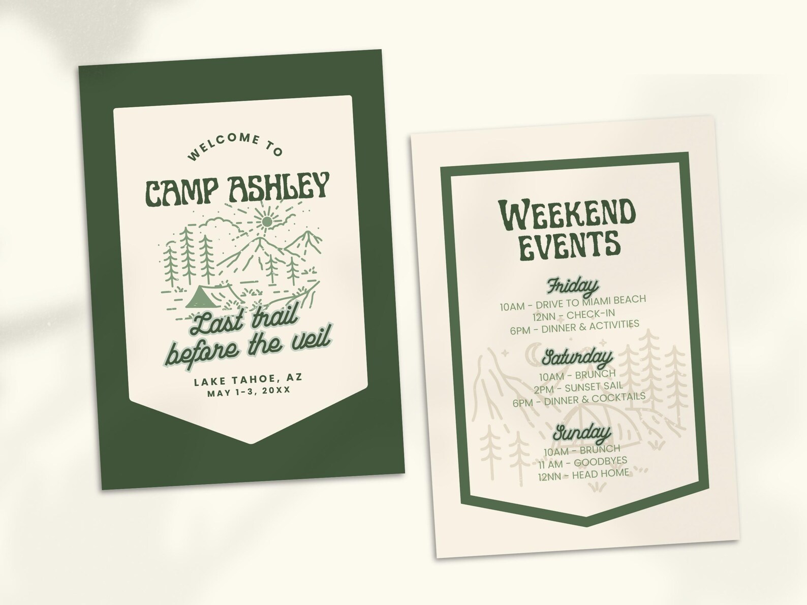 Camp Bachelorette Party Invitation and Itinerary Template Mountain ...