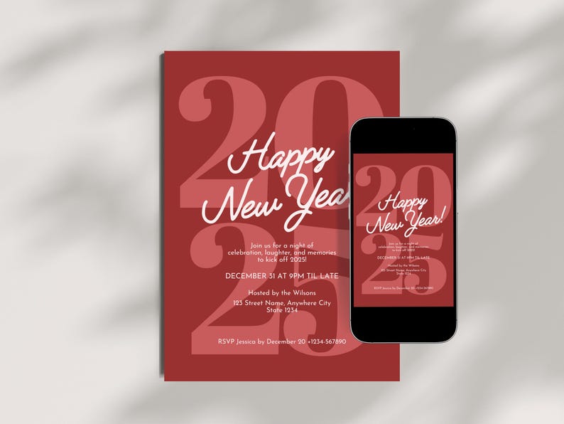 Happy New Year Invitation Template, Editable New Years Eve Party Invite ...