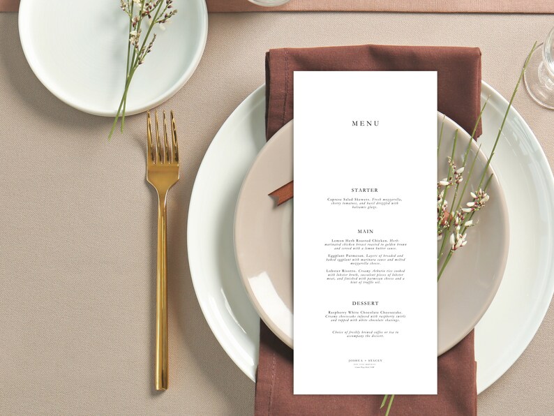 Printable Wedding Menu Template Wedding Dinner Menu Card - Etsy