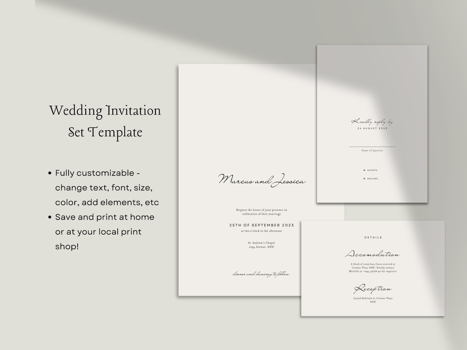 Editable Wedding Invitation Set Template Printable Wedding - Etsy
