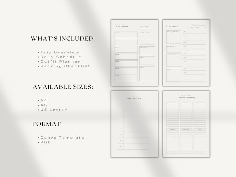 Printable Travel Planner Template Digital Travel Itinerary - Etsy