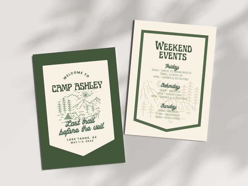 Camp Bachelorette Party Invitation and Itinerary Template Mountain ...