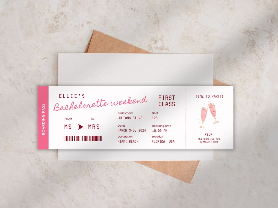 Editable Bachelorette Boarding Pass Template - Customizable Airline ...
