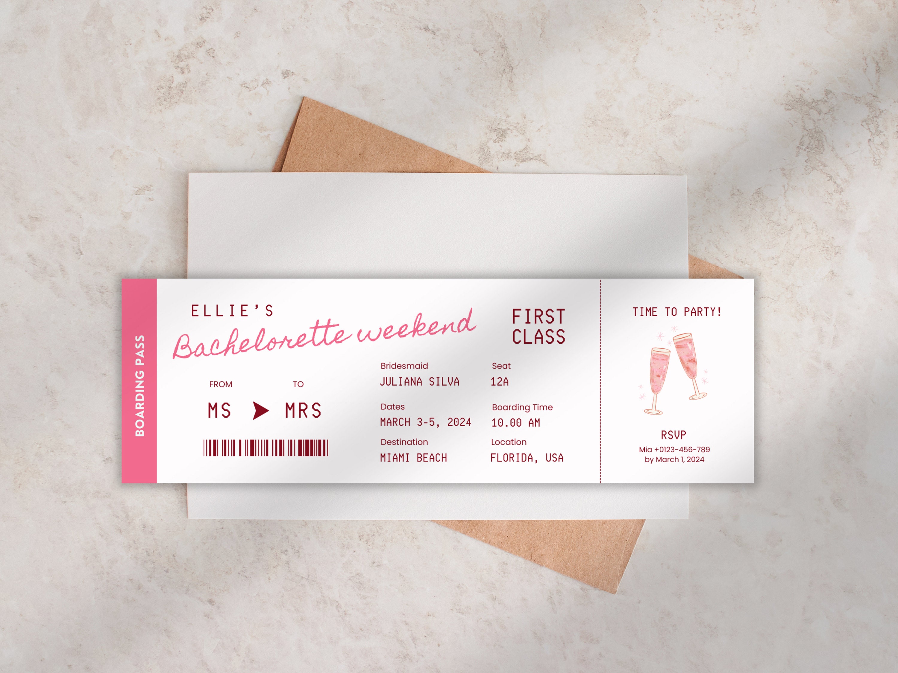 Editable Bachelorette Boarding Pass Template - Customizable Airline ...