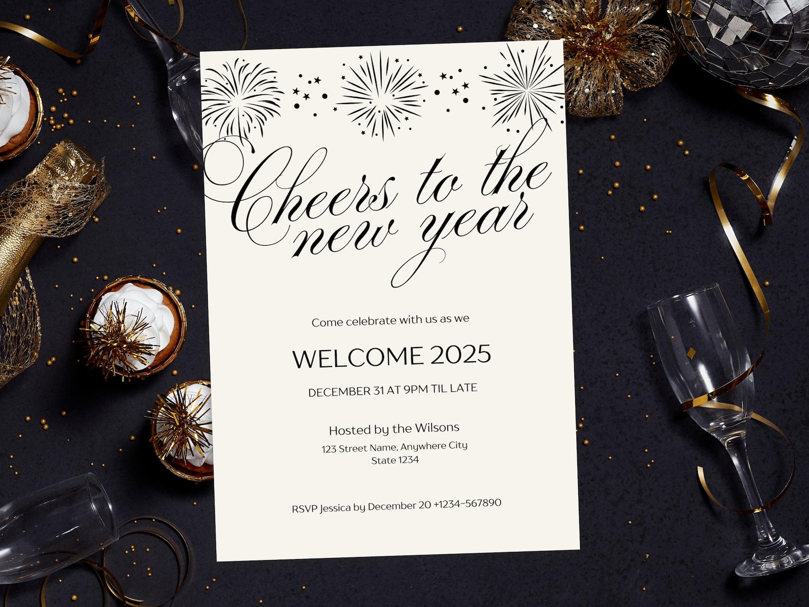 Editable New Years Eve Party Invitation Template, Minimalist New Years ...