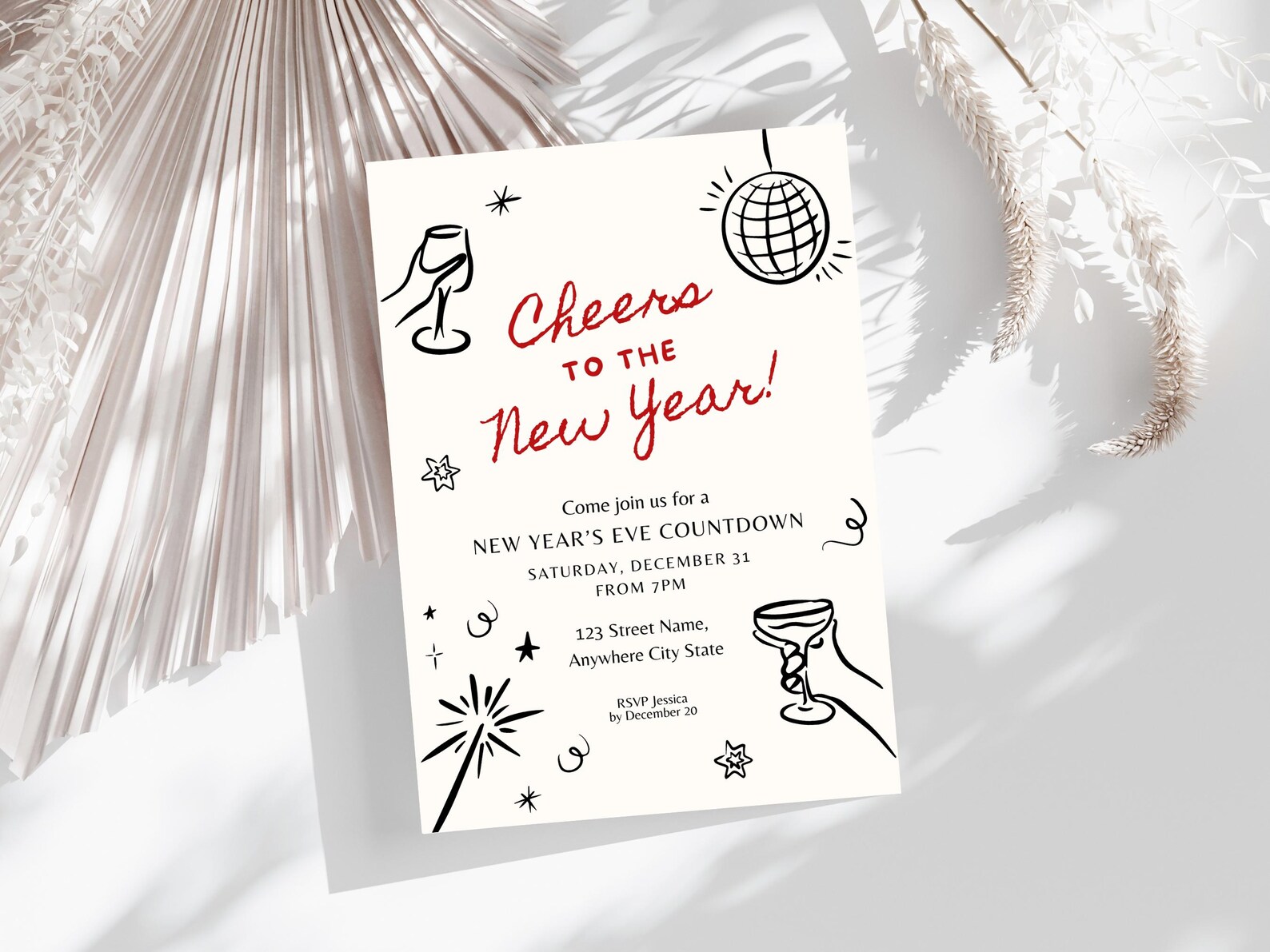 New Years Party Invitation Template, NYE Party Invite, Editable ...