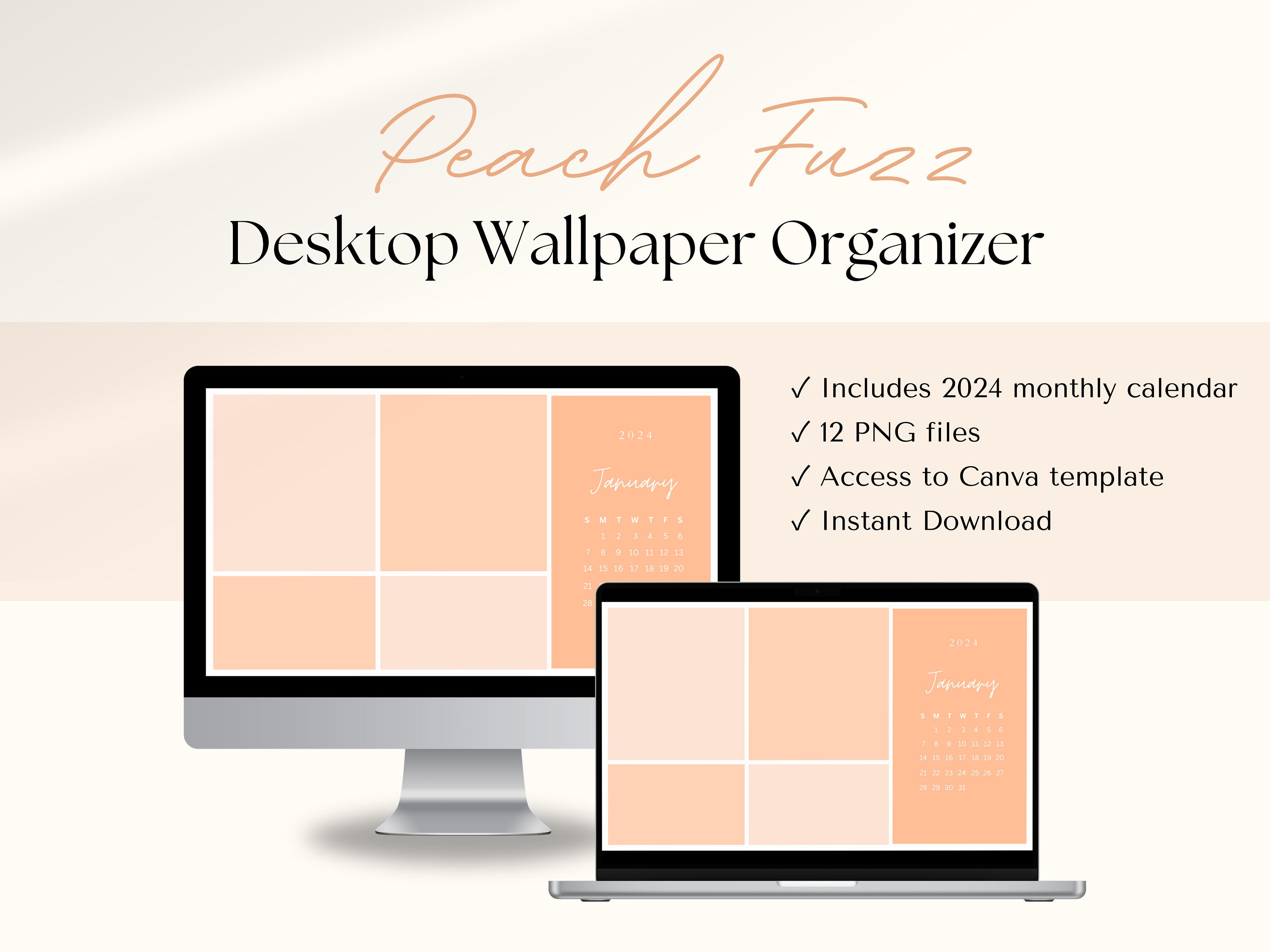 Desktop Wallpaper Organizer With Monthly Calendar 2024, Customizable ...