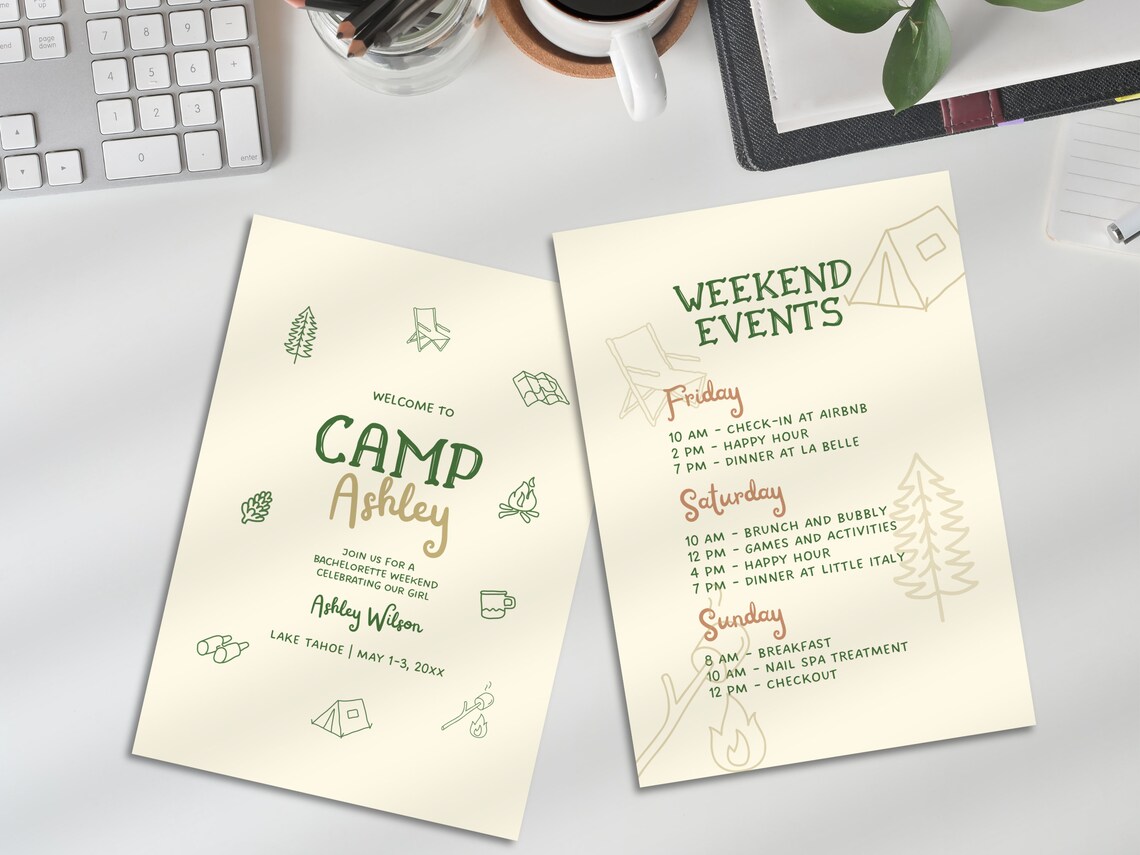 Camp Bachelorette Party Invitation and Itinerary Template Mountain ...